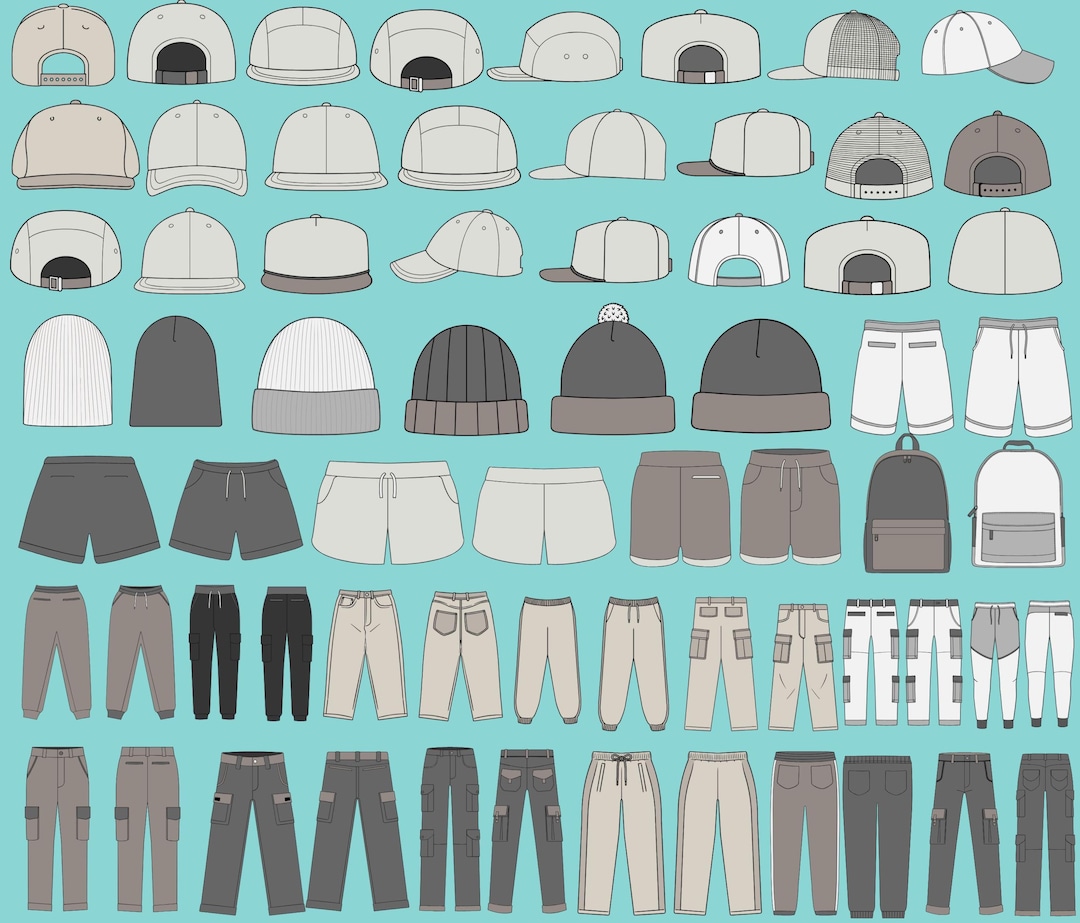 Streetwear Clothing Vector Mockup Pack - 700 Techpack Designs for ...