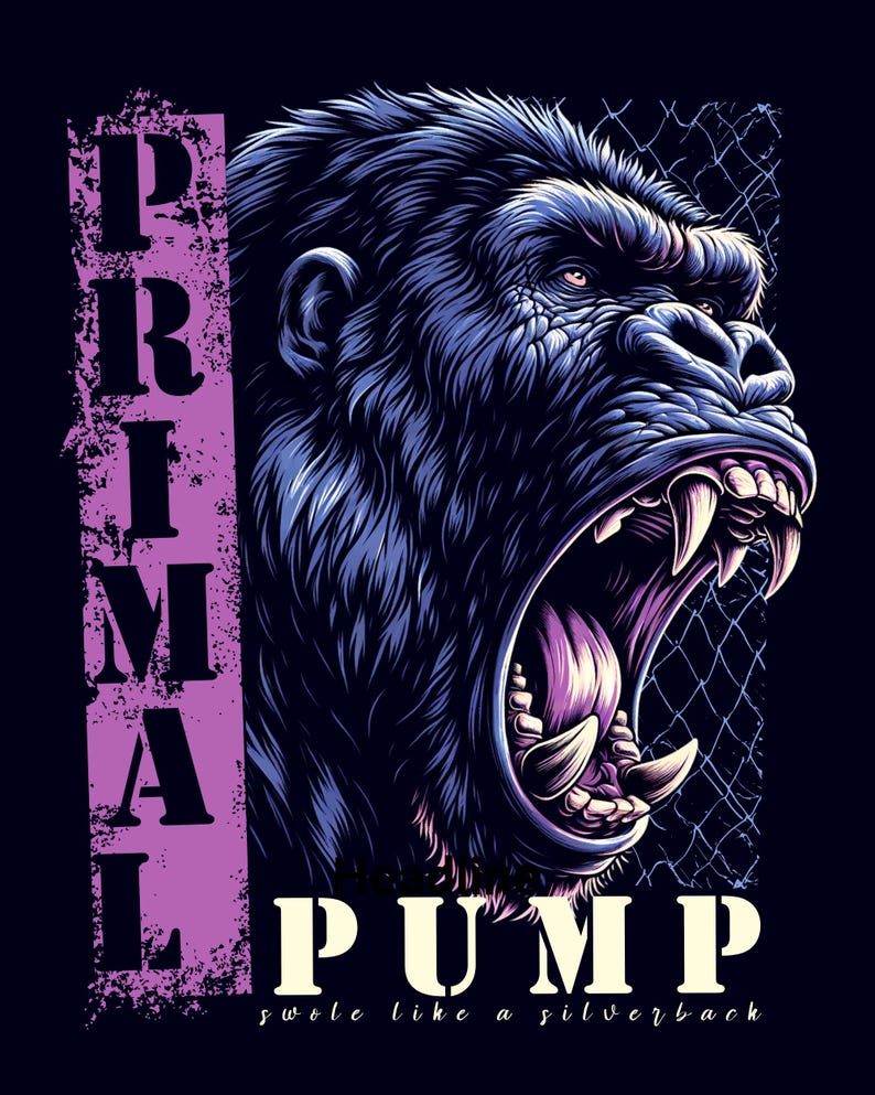 Silverback Gorilla PNG – Gym Motivation Shirt Design – Hardcore Fitness ...