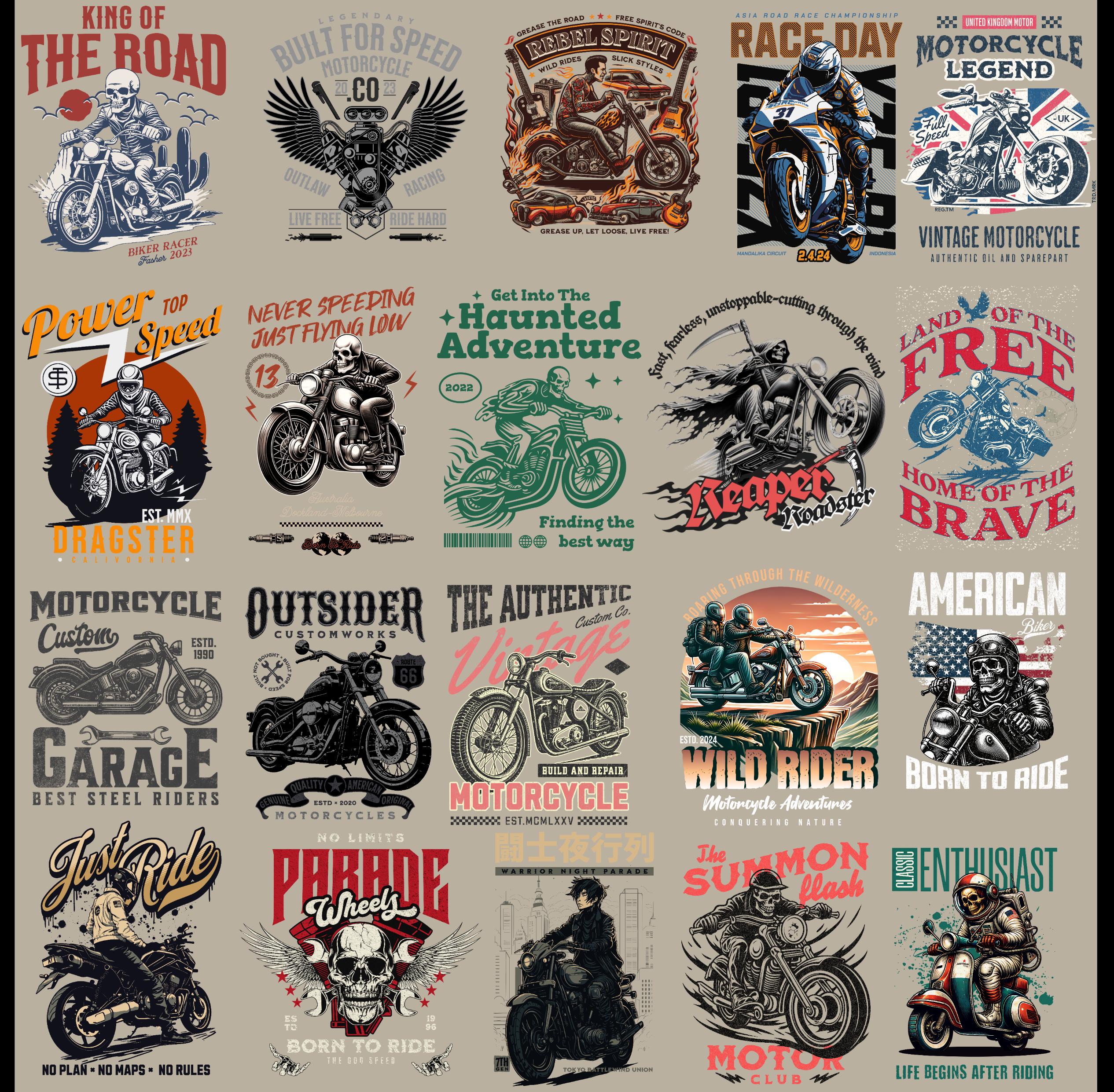 200+ Motorcycle Biker Streetwear PNG Design Bundle | T-shirt Graphics ...