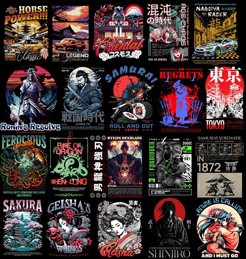 200+ Samurai Japanese Designs: T-shirt Design Bundle, Streetwear ...
