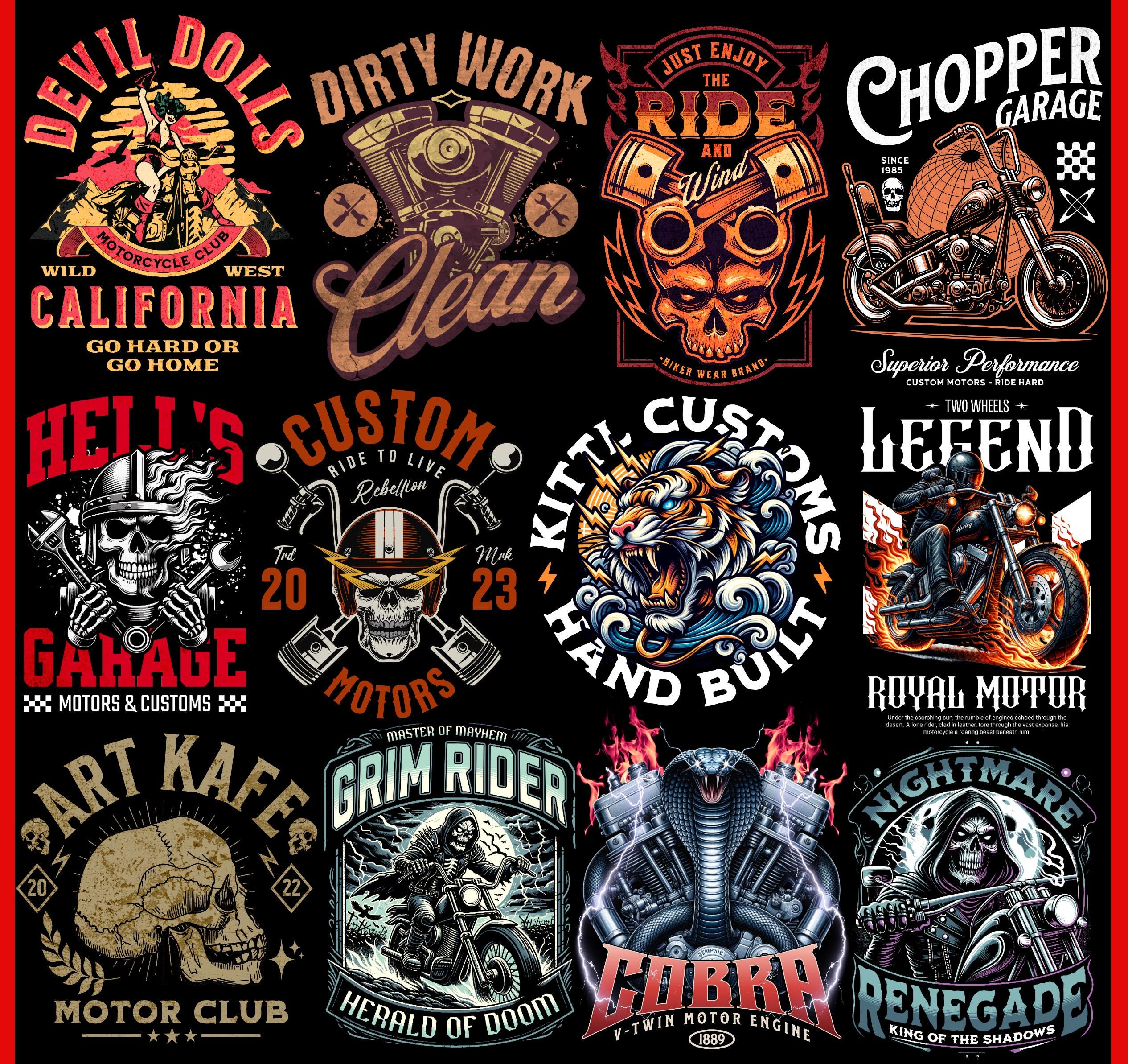 200+ Motorcycle Biker Streetwear PNG Design Bundle | T-shirt Graphics ...