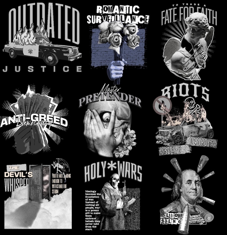 Black & White Streetwear Graphics Bundle - Minimalist PNG T-shirt ...
