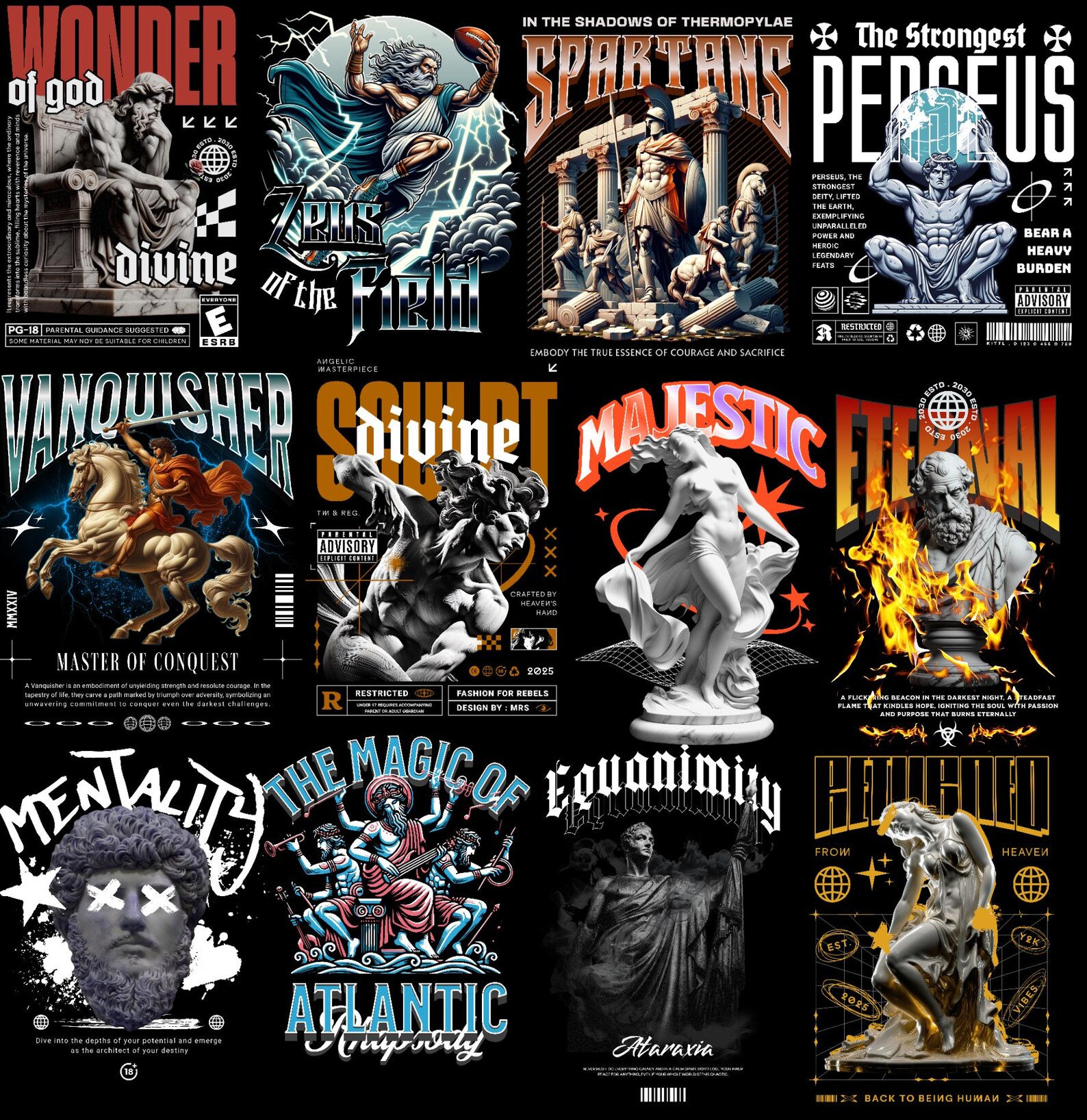 Greek Mythology PNG Bundle – Gods, Warriors & Heroes Shirt Designs (100 ...