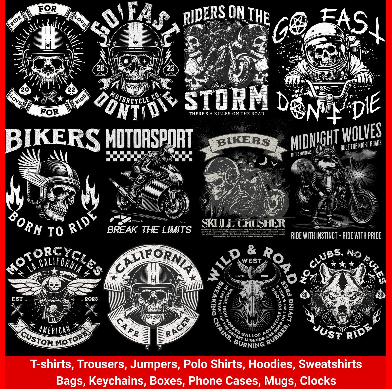 200+ Motorcycle Biker Streetwear PNG Design Bundle | T-shirt Graphics ...