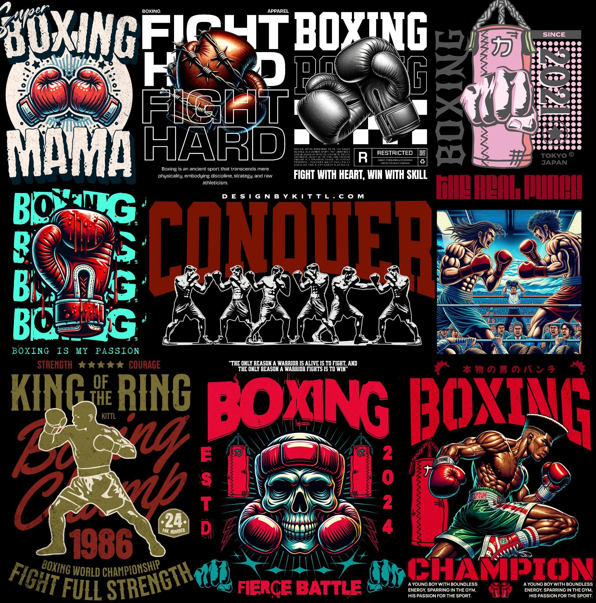 Trendy Boxing T-shirt Design Bundle, Premium Quality Streetwear ...