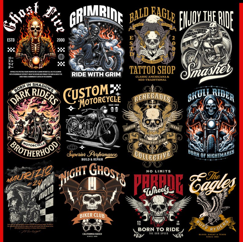 200+ Motorcycle Biker Streetwear PNG Design Bundle | T-shirt Graphics ...