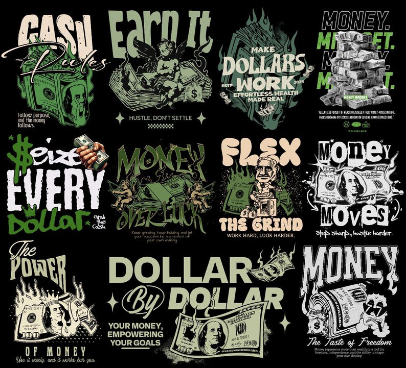 Optimum Streetwear Money PNG Designs Bundle: T-shirt Graphics, Cash ...