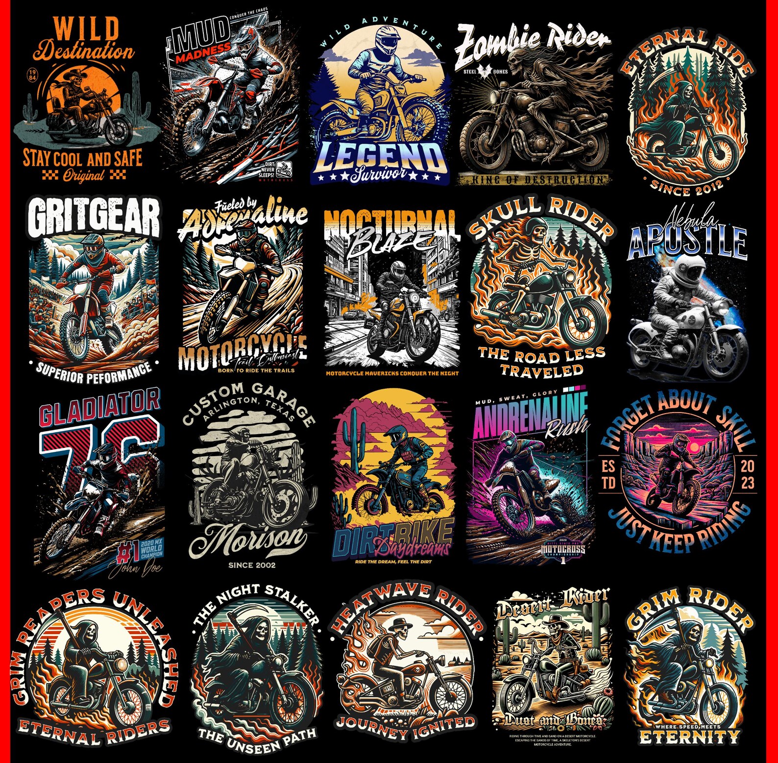 200+ Motorcycle Biker Streetwear PNG Design Bundle | T-shirt Graphics ...