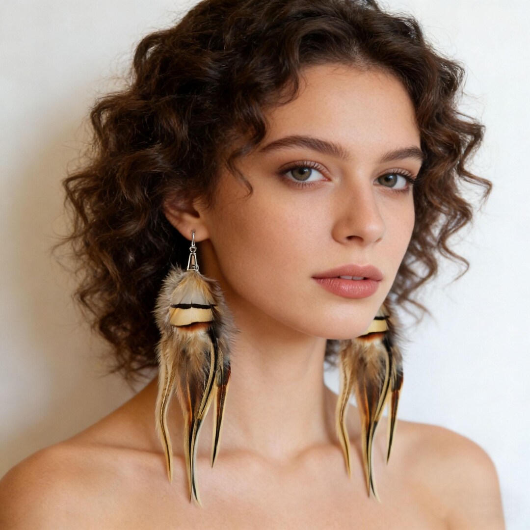 Pheasant Brown Feather Earrings With Silver Hook, Party Earrings , Real ...