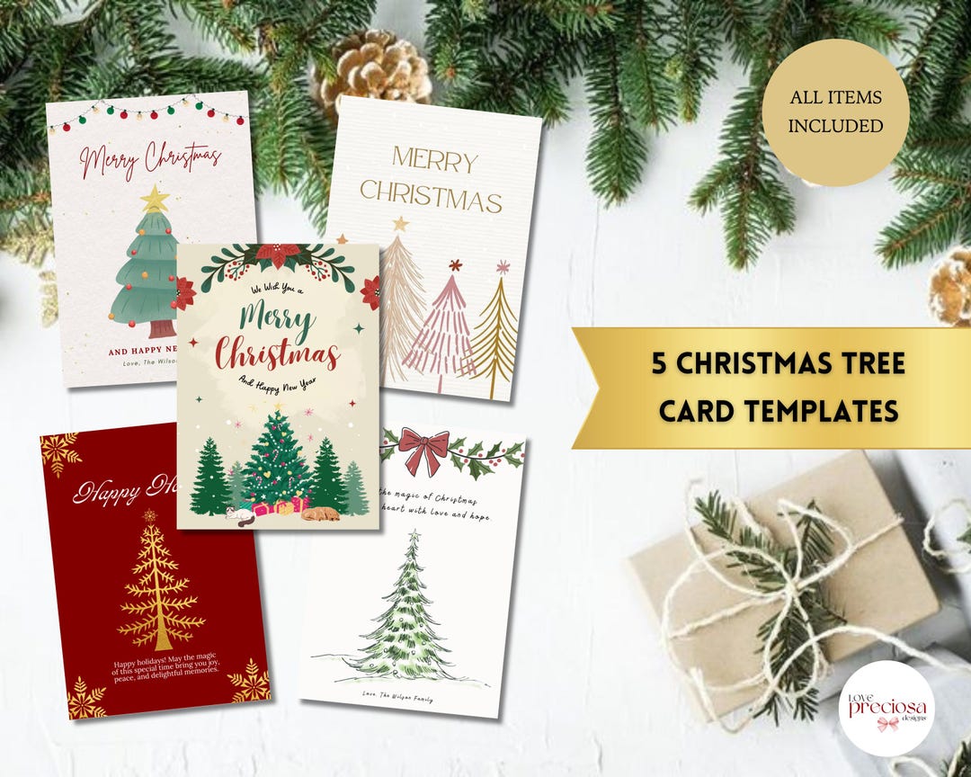 Christmas Tree Card Template Bundle Christmas Card Template Simple ...