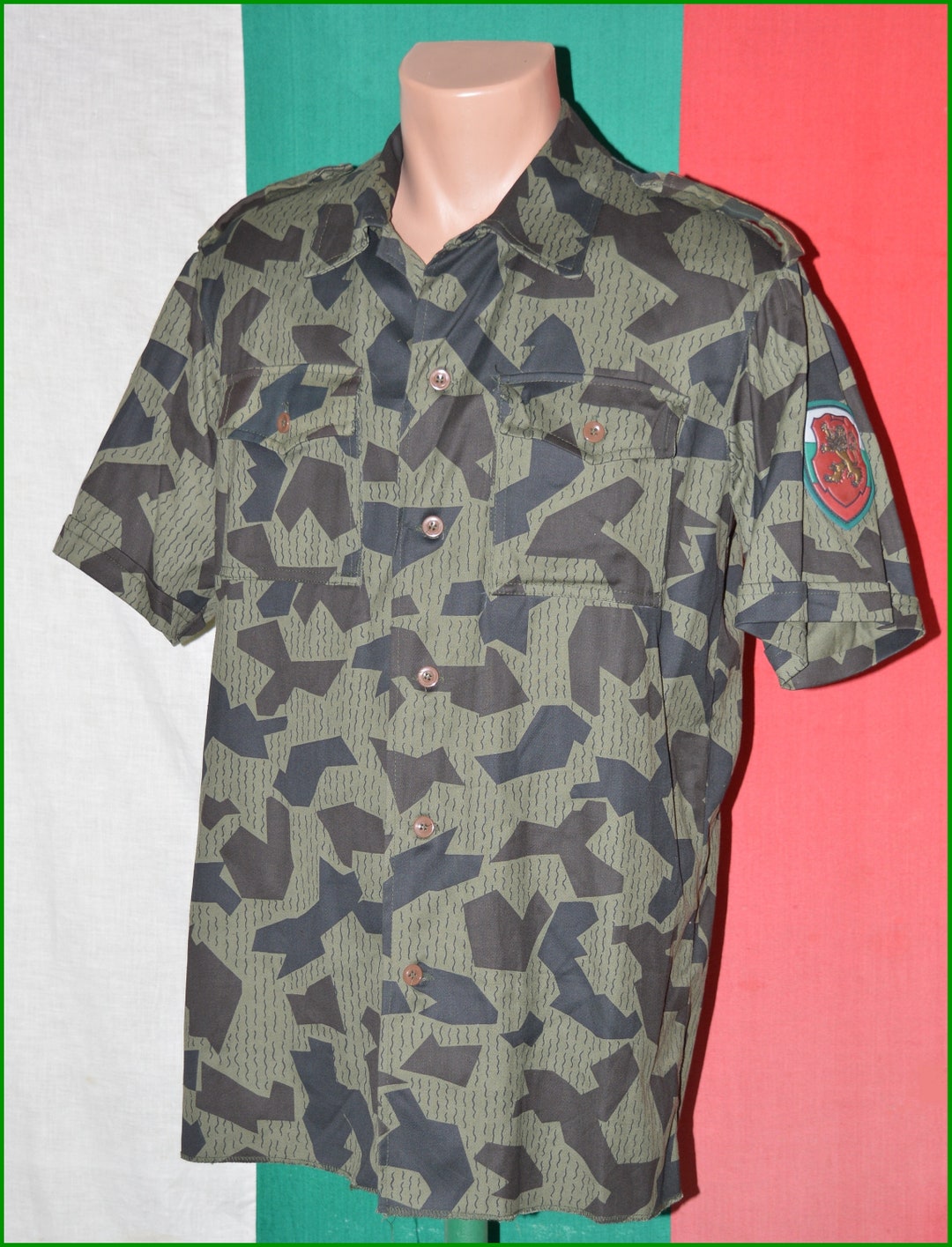 Bulgarian Army Splinter Camouflage Coat Shirt Insignia Sz. L Short ...