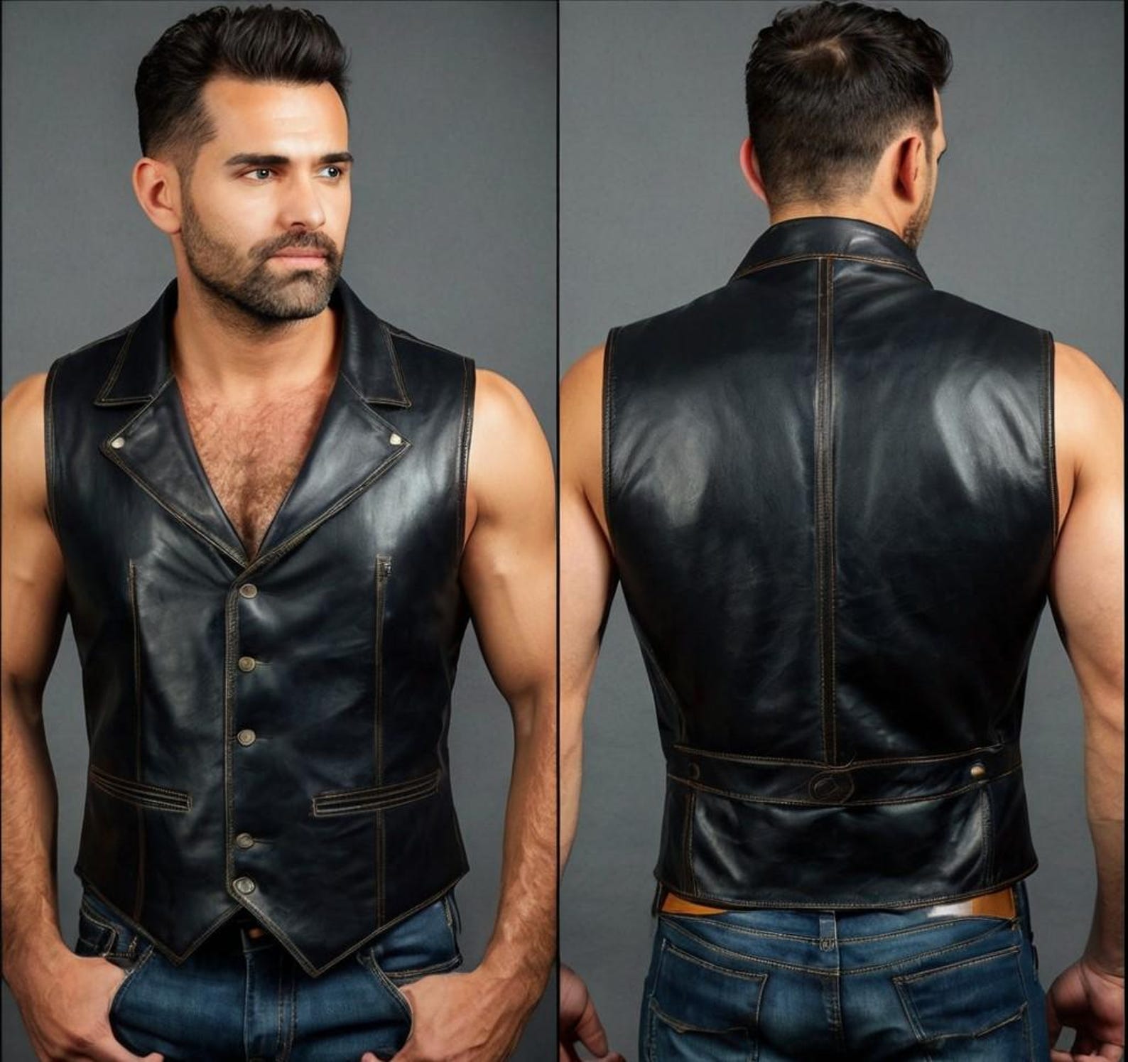 Genuine Black Leather Vest for Men's | Western Leather Vest | Biker ...