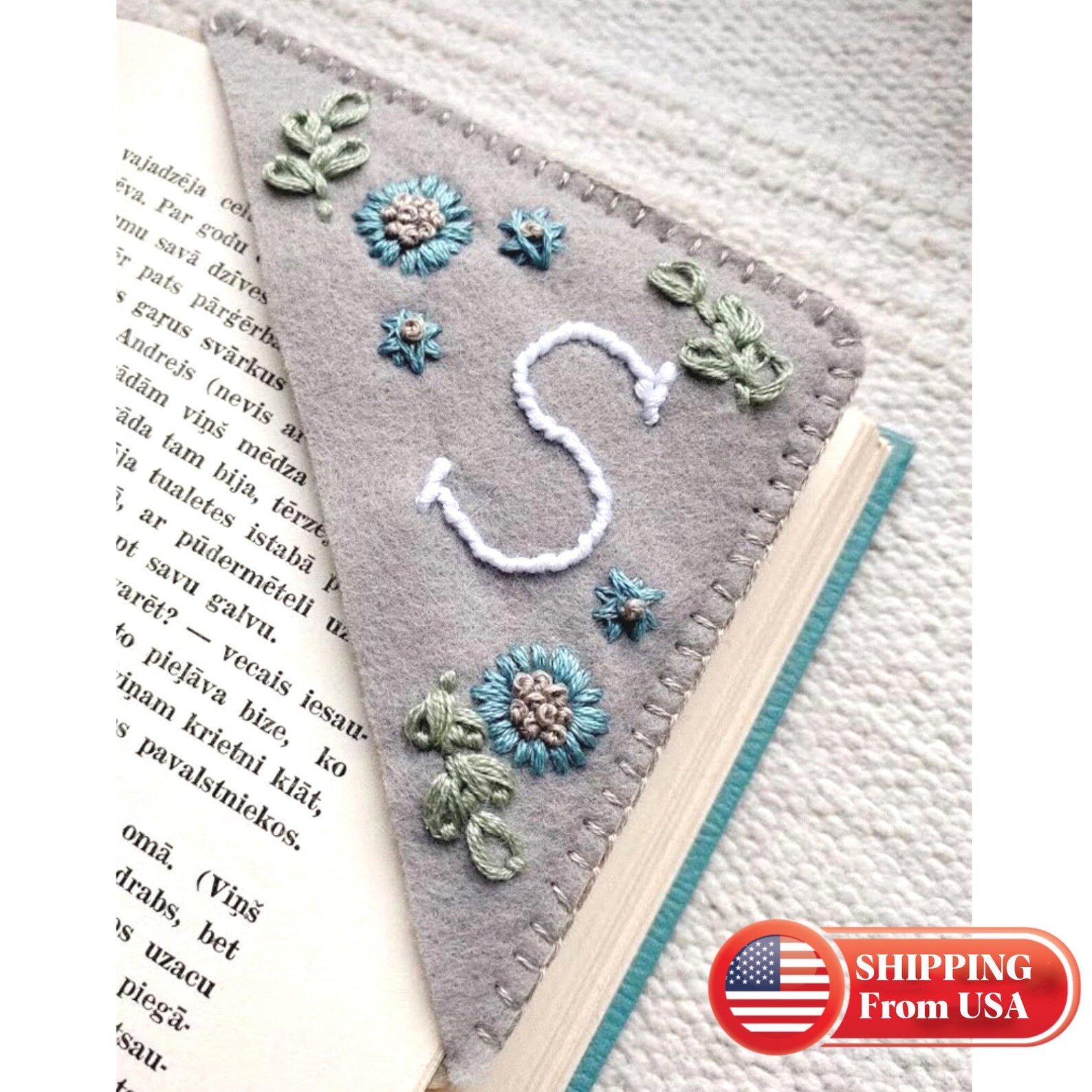 Personalized Hand Embroidered Corner Bookmark Felt Triangle - Etsy