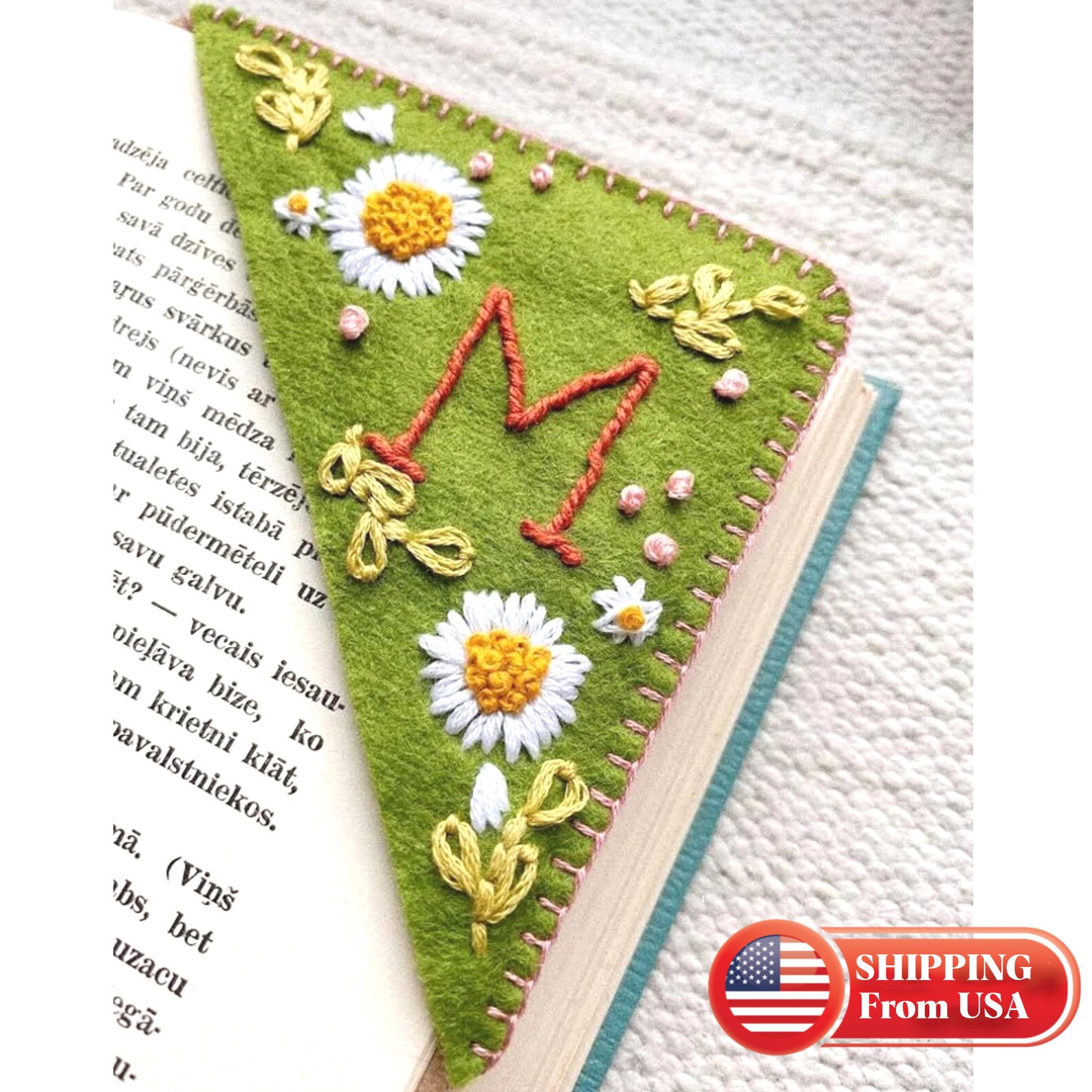 Personalized Hand Embroidered Corner Bookmark Felt Triangle - Etsy