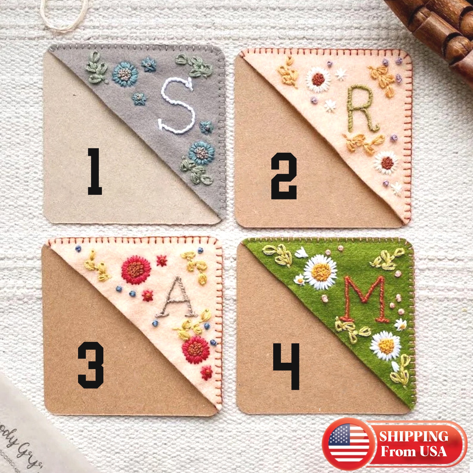 Personalized Hand Embroidered Corner Bookmark Felt Triangle - Etsy