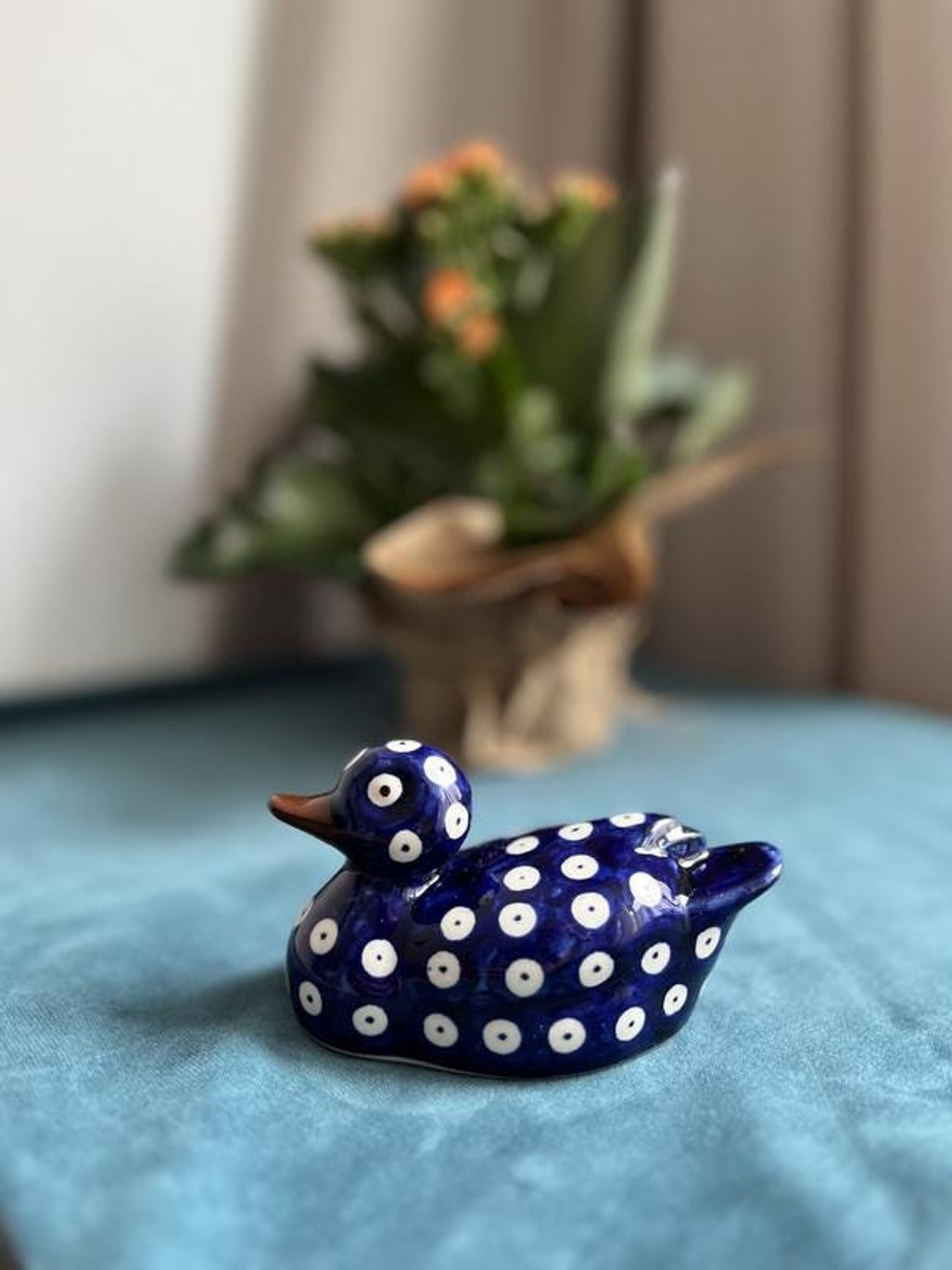 Vintage Ceramic Duck With Glazed Blue Eye Handcrafted in Germany Unique ...