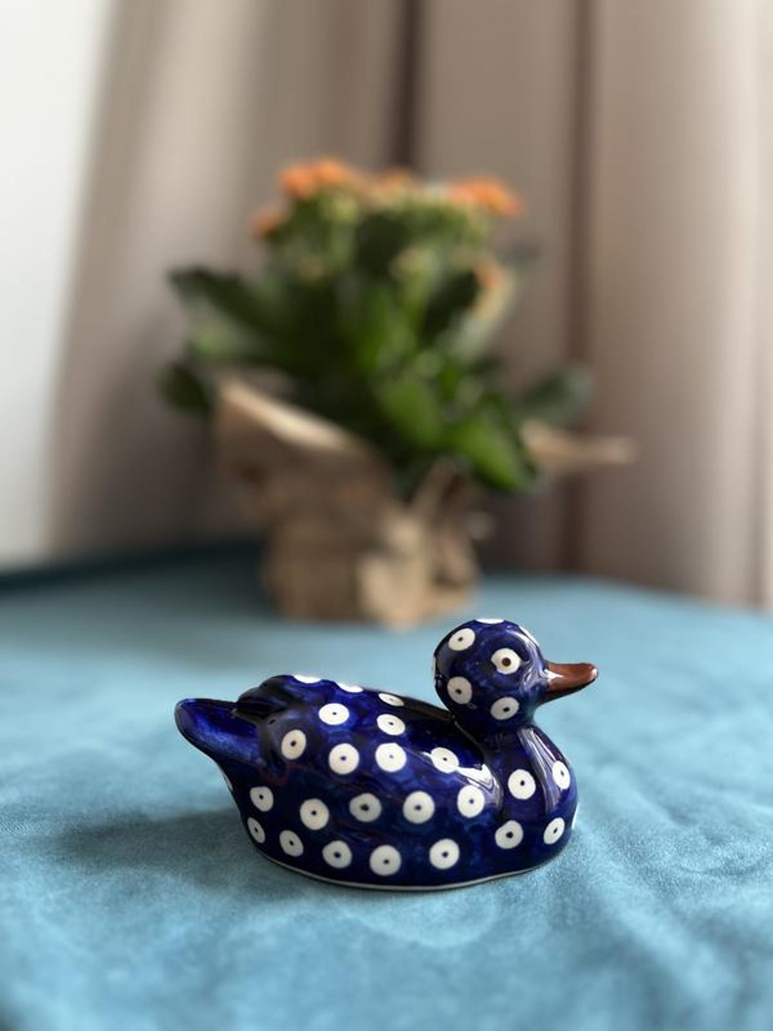 Vintage Ceramic Duck With Glazed Blue Eye Handcrafted in Germany Unique ...
