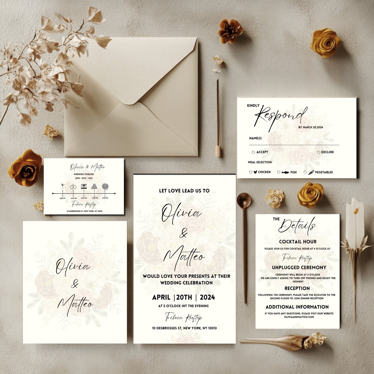 Modern Fall Wedding Invitation, Detailed Card, Respond Card, Wedding ...