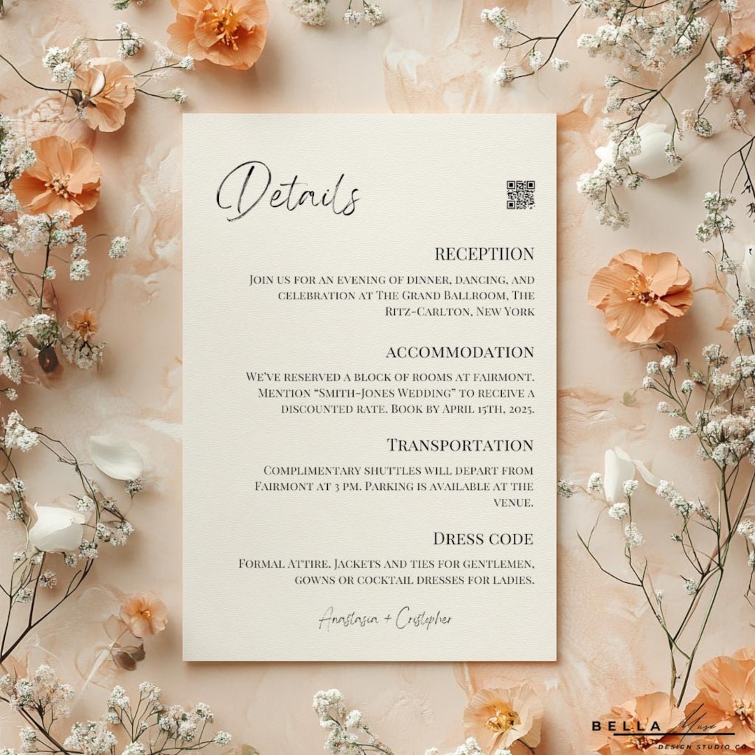 The Details Card, Wedding Invitation, Minimalistic, Wedding Bundle ...