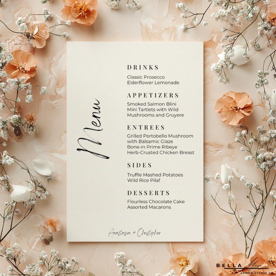 Minimalistic Menu Template, Hand Written Menu Template, Wedding Menu ...