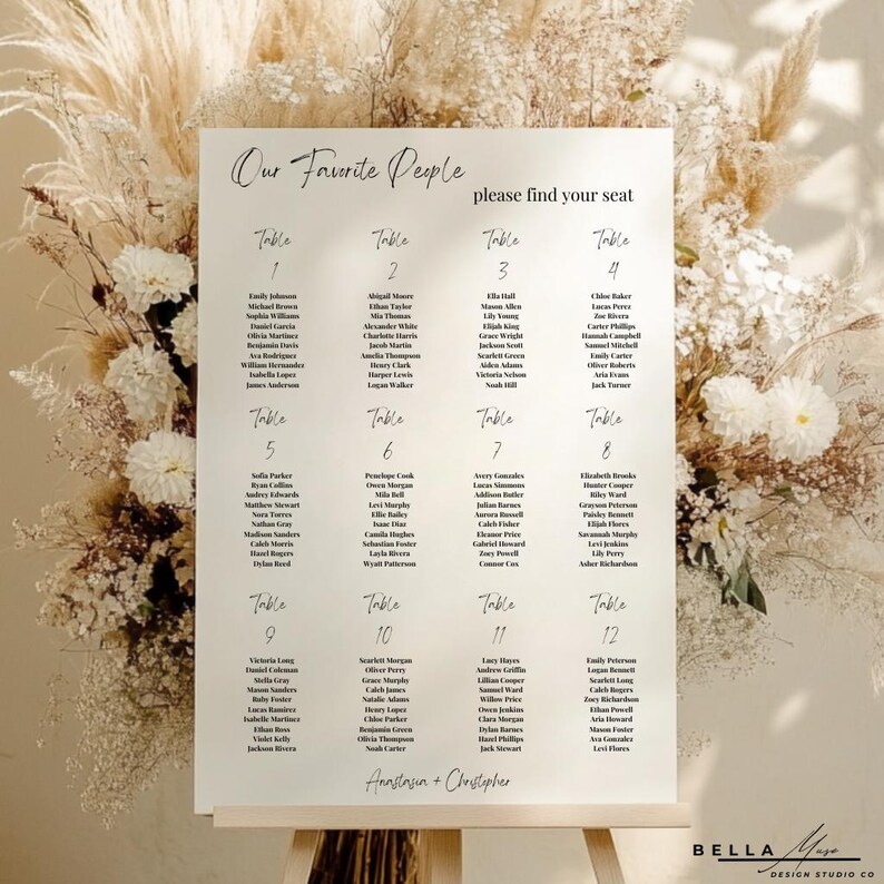 Minimalistic Wedding Seating Chart, Seating Chart Template, Handwriting ...