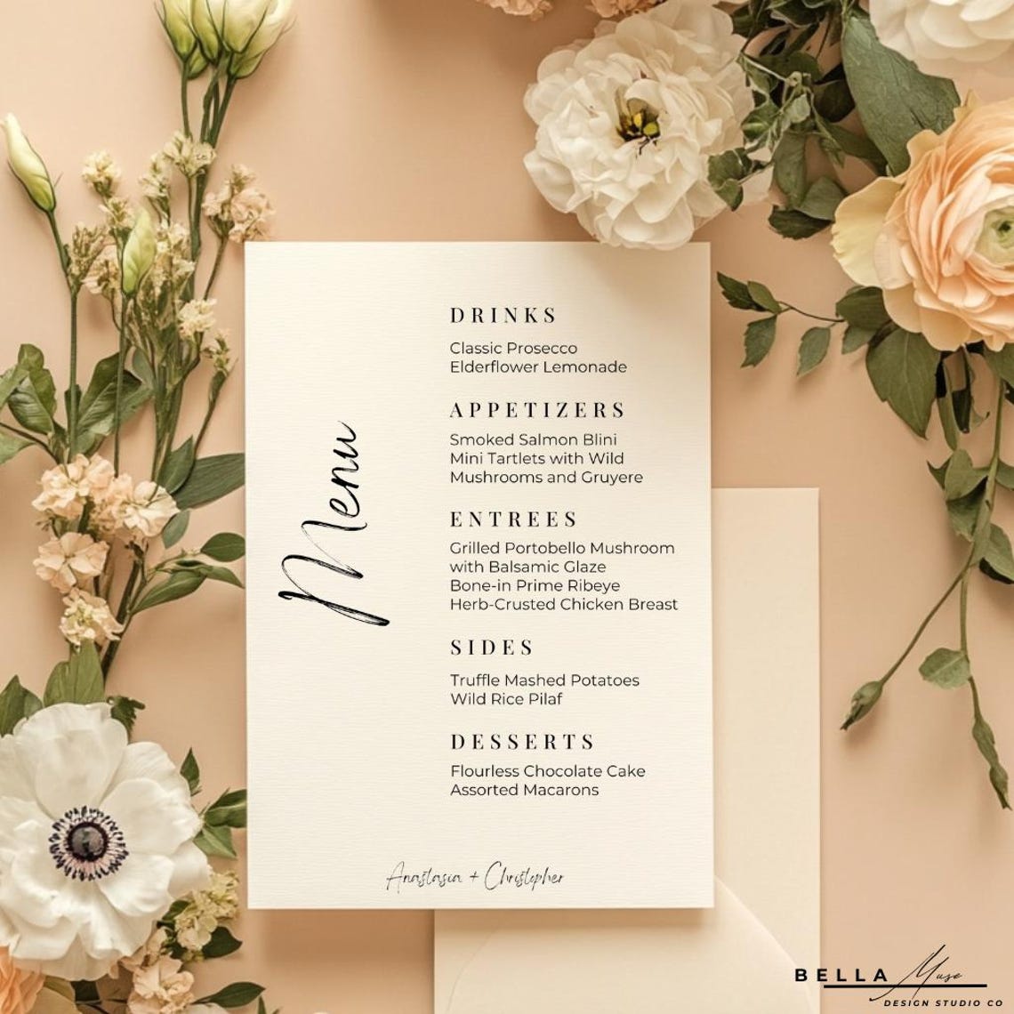 Minimalistic Menu Template, Hand Written Menu Template, Wedding Menu ...