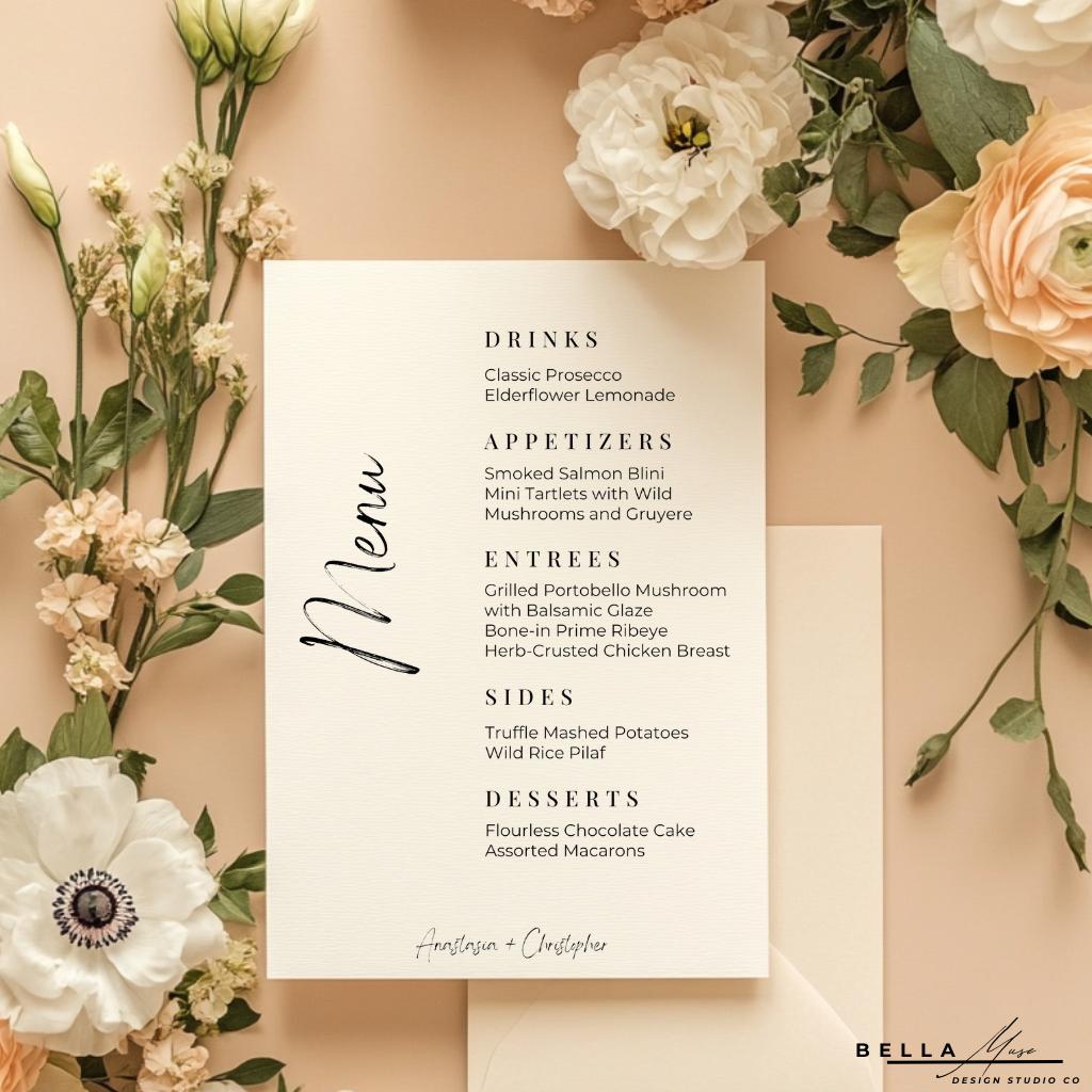 Minimalistic Menu Template, Hand Written Menu Template, Wedding Menu ...