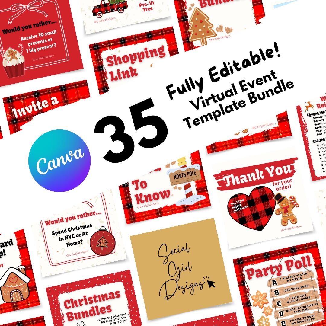 Christmas Virtual Party Template | 35 Editable Canva Social Media Posts ...