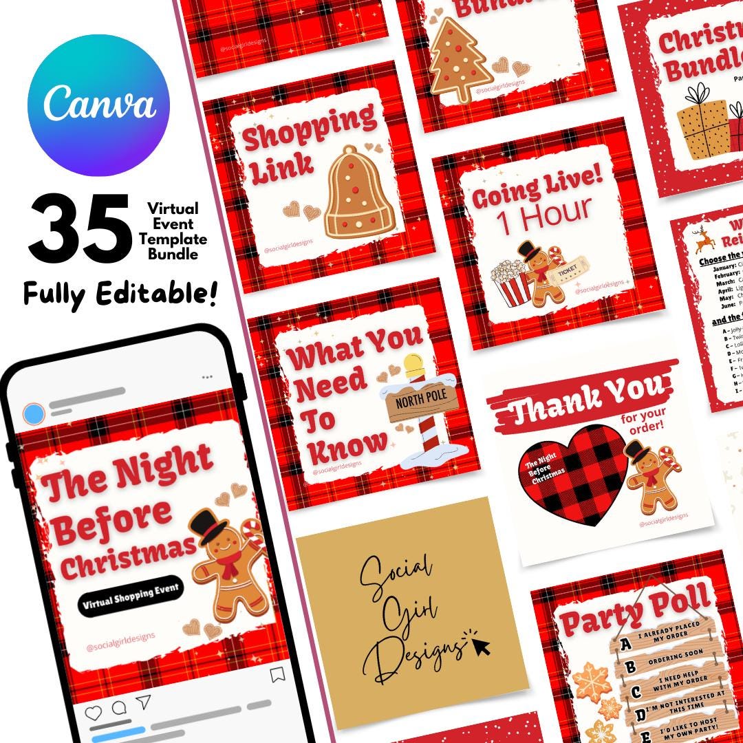 Christmas Virtual Party Template | 35 Editable Canva Social Media Posts ...