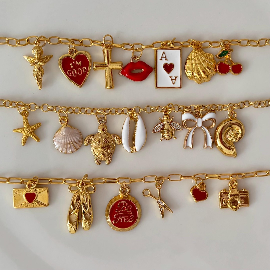 Personalized Gold Charm Bracelet: Custom Initial, Vintage Chunky Charms ...