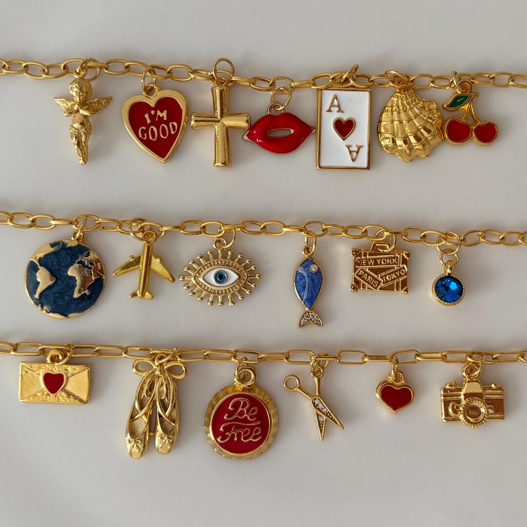 Personalized Gold Charm Bracelet for Women, Build Your Own Custom Charm ...