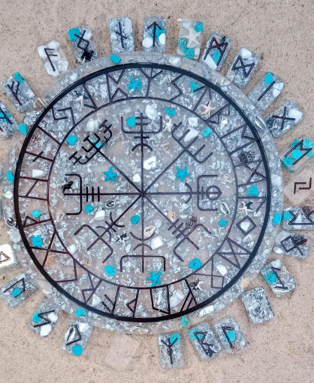 Table Set With 25 Runes Made of Resin. With Howlite and Turquoise ...
