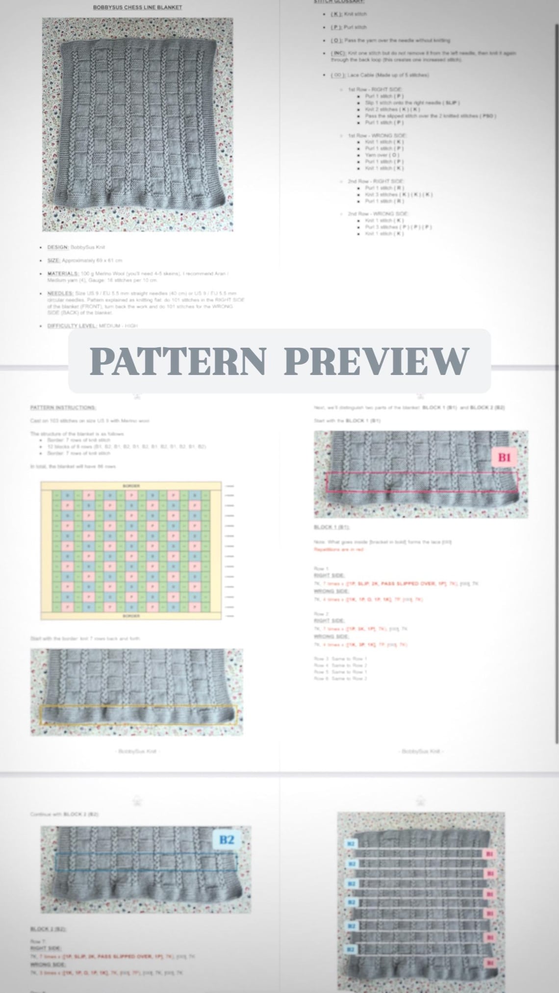 Baby Blanket Knitting Pattern PDF – Lace Cable Knit Blanket – Chess ...