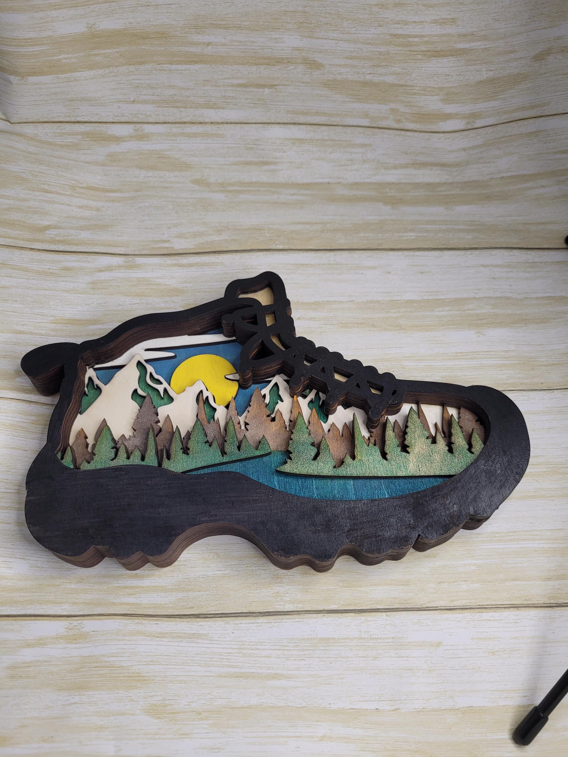 Hiking Boot Layered Wood. Graduation Adventure Gifts Hiking Hiker ...