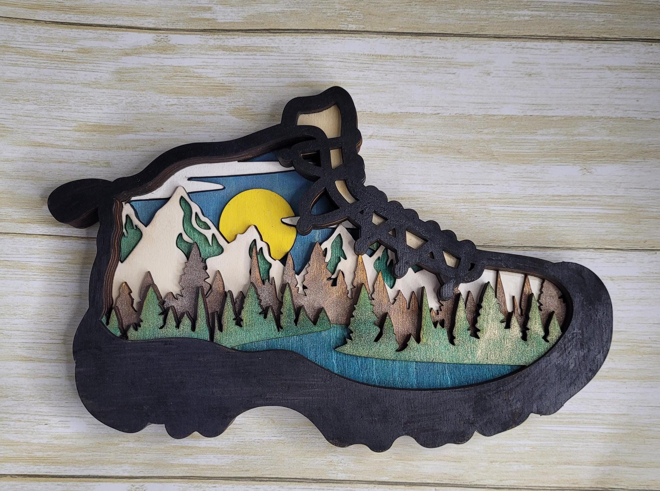 Hiking Boot Layered Wood. Graduation Adventure Gifts Hiking Hiker ...