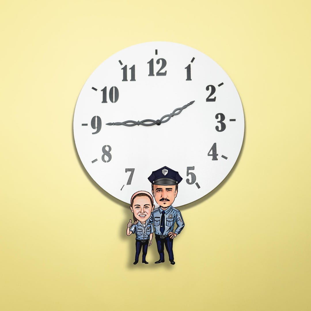 Personalized Police Dad Caricature Clock: Custom Wood Gift for Officer ...