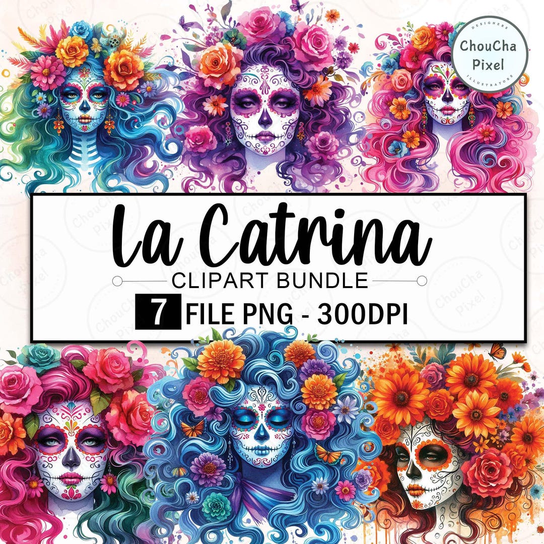 5 Watercolor La Catrina Bundle Clipart, PNG Day of the Dead Clipart ...