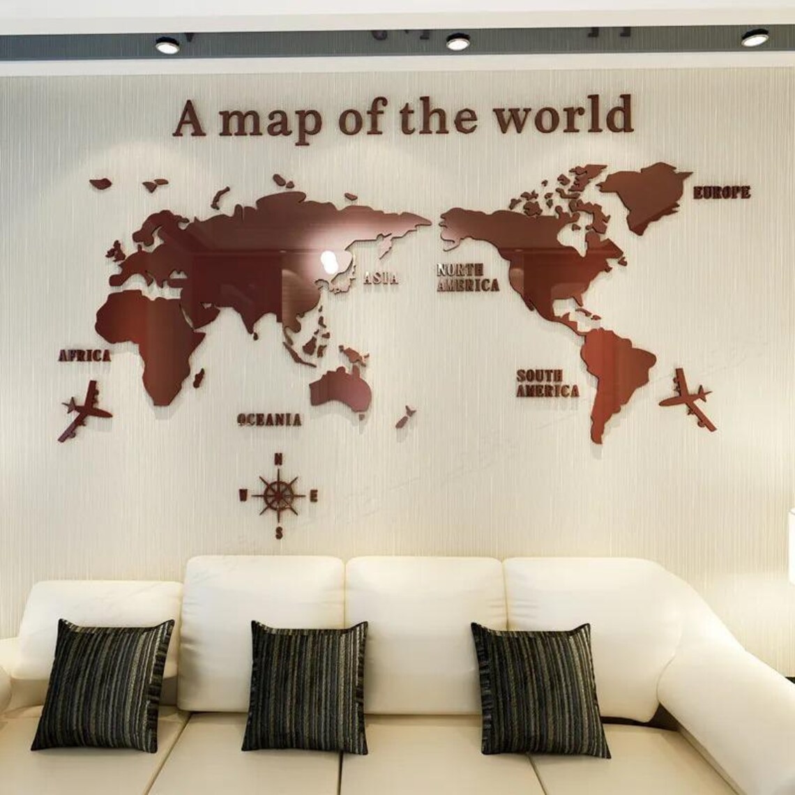 3D Wall Stickers World Map Acrylic Wall Flower Office Hall Room ...