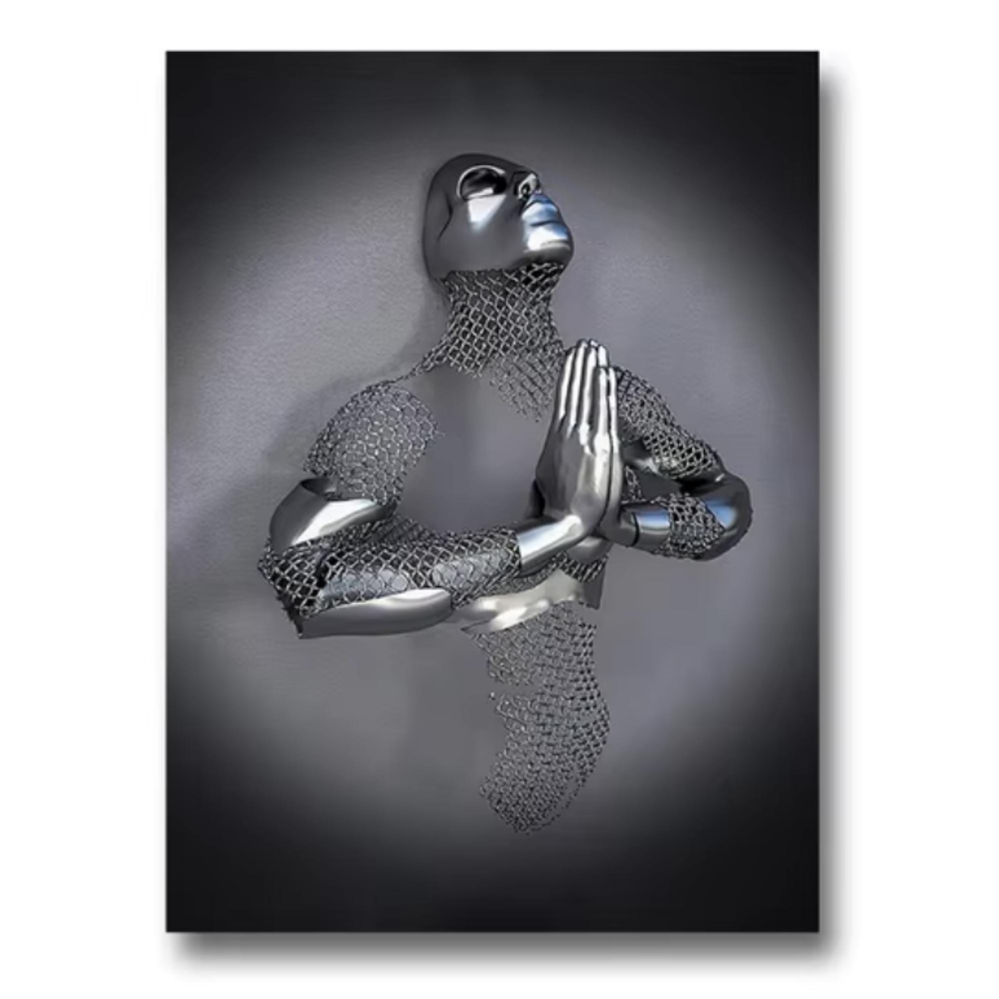 Modern Silver Wall Art Poster Print Metallic Canvas Art With 3D Effect ...