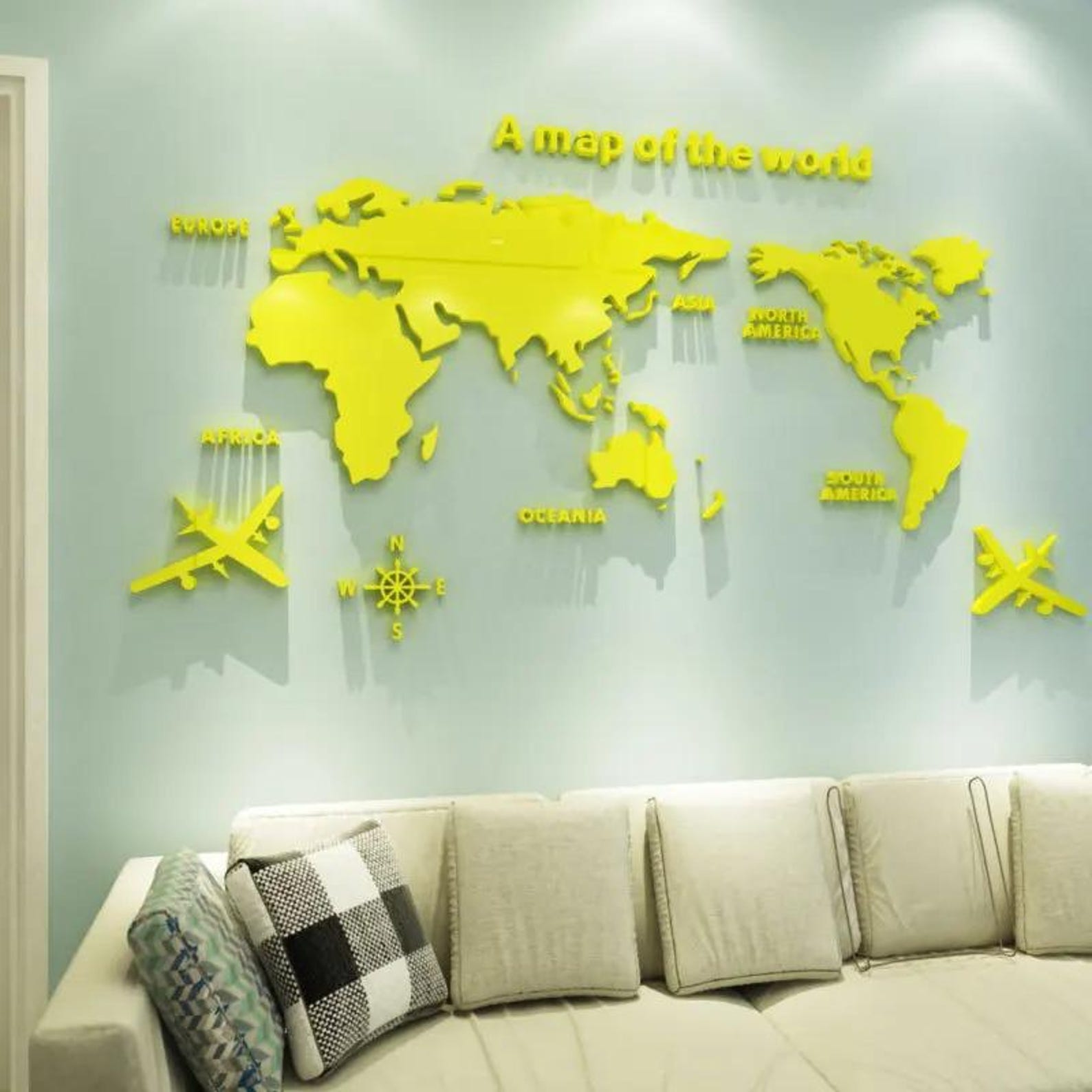 3D Wall Stickers World Map Acrylic Wall Flower Office Hall Room ...