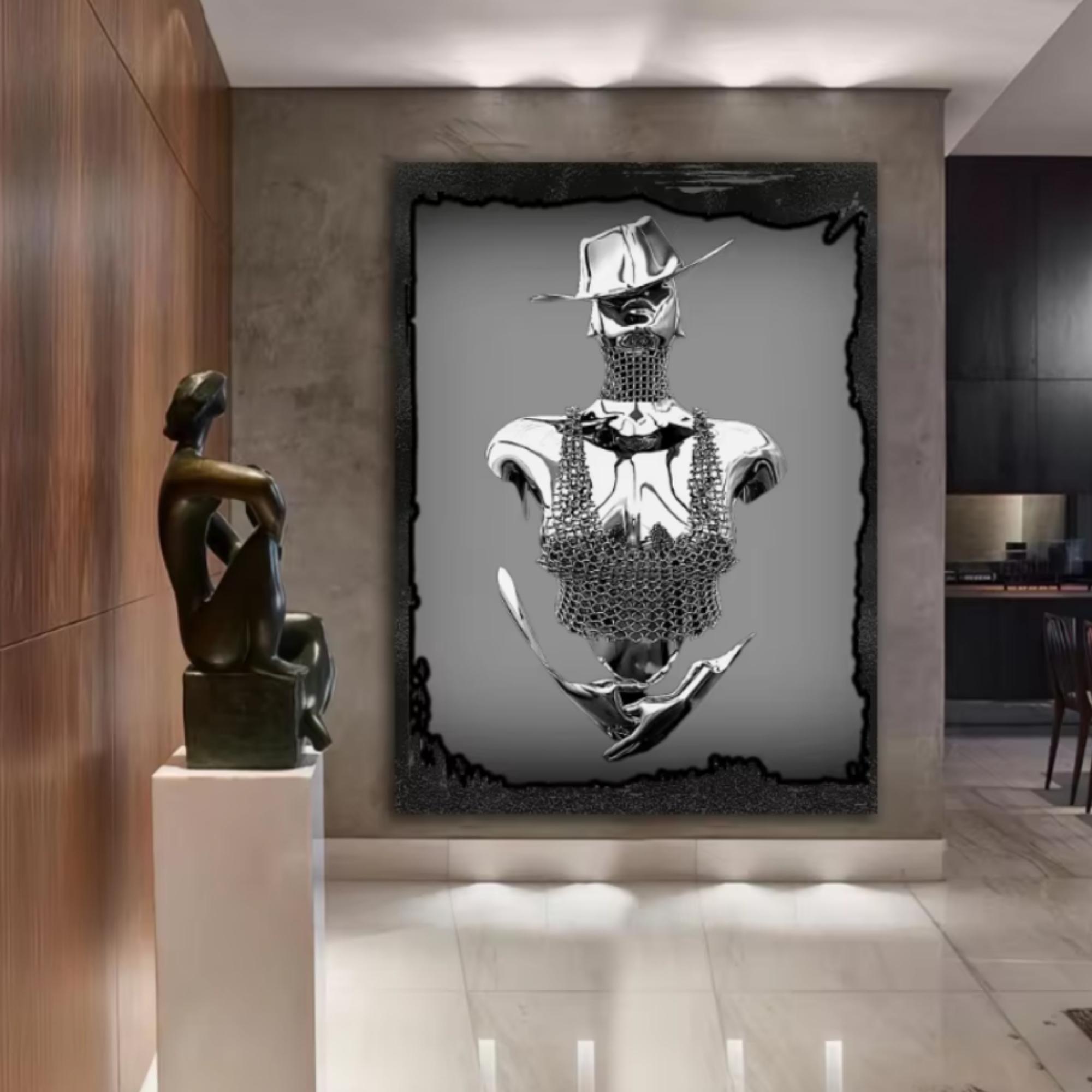 Modern Silver Wall Art Poster Print Metallic Canvas Art With 3D Effect ...