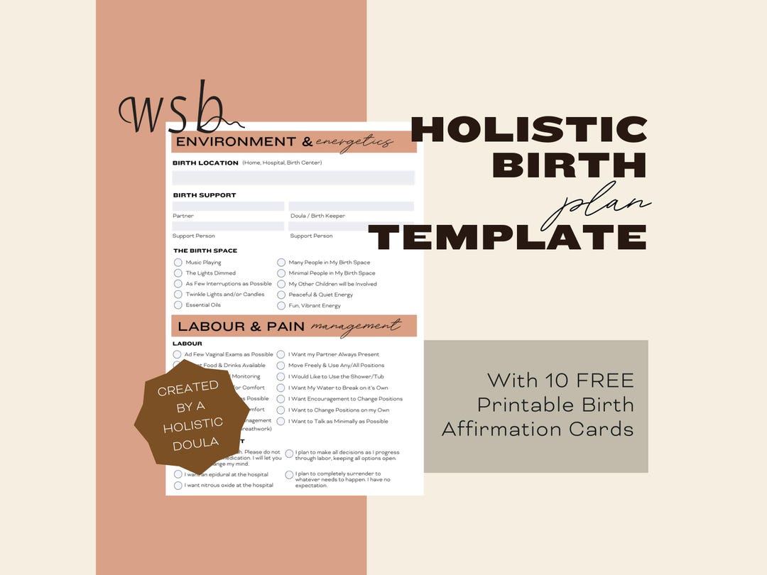 Editable Holistic Birth Plan Template | Printable Pregnancy & Labor ...