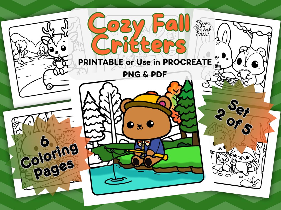 Fall Critters Cozy Bold & Easy Coloring Pages for Adults, Teens - 6 ...