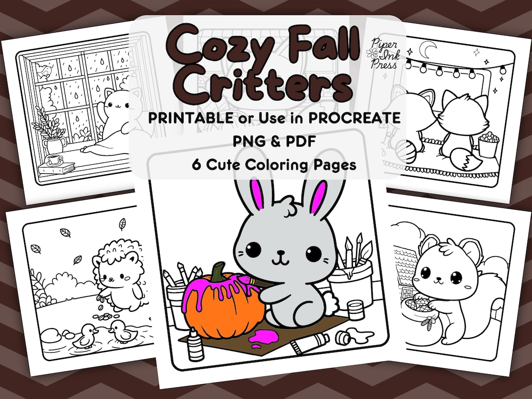 Fall Critters Cozy Bold & Easy Coloring Pages for Adults, Teens - 6 ...