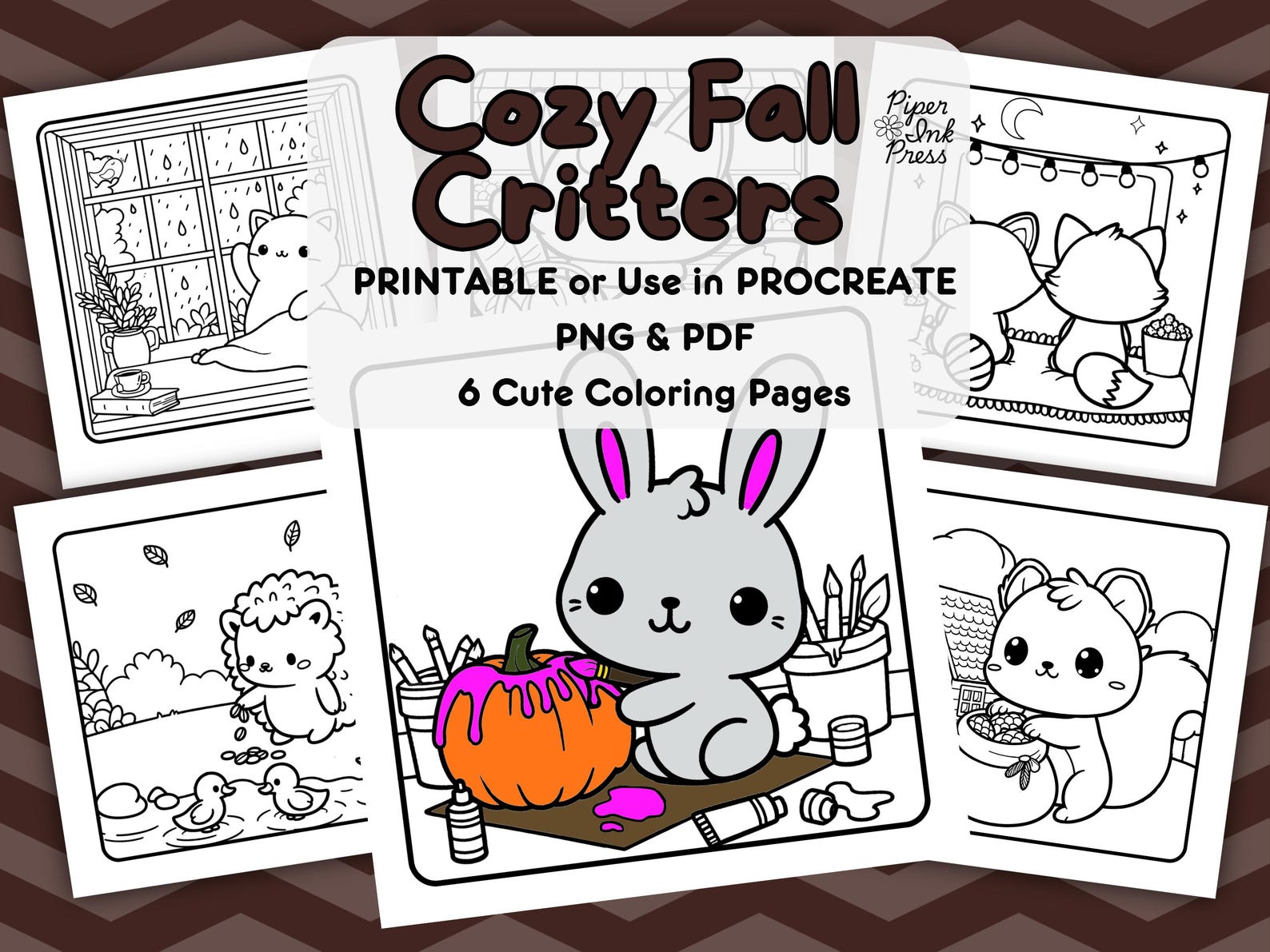 Fall Critters Cozy Bold & Easy Coloring Pages for Adults, Teens - 6 ...