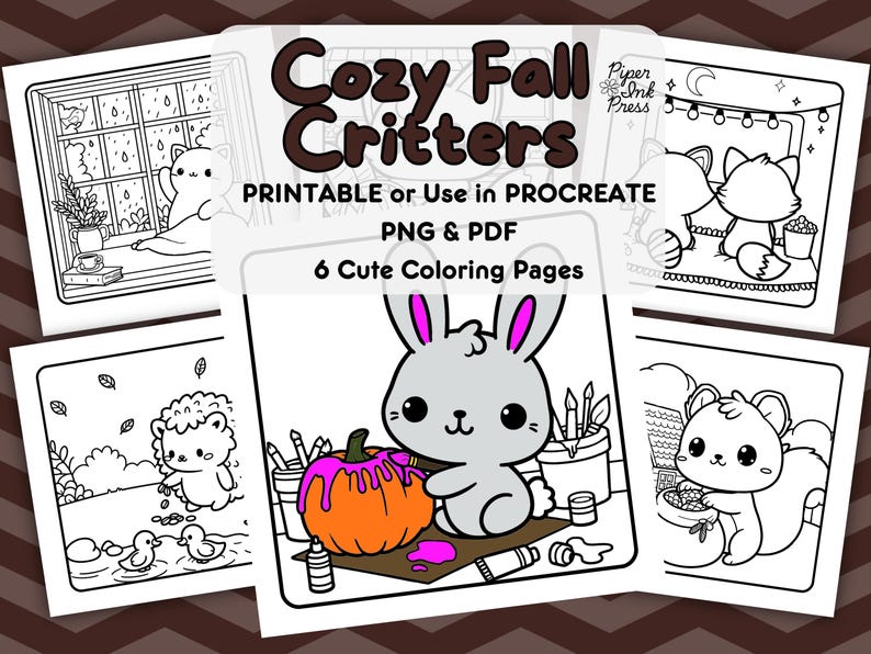 Fall Critters Cozy Bold & Easy Coloring Pages for Adults, Teens - 6 ...