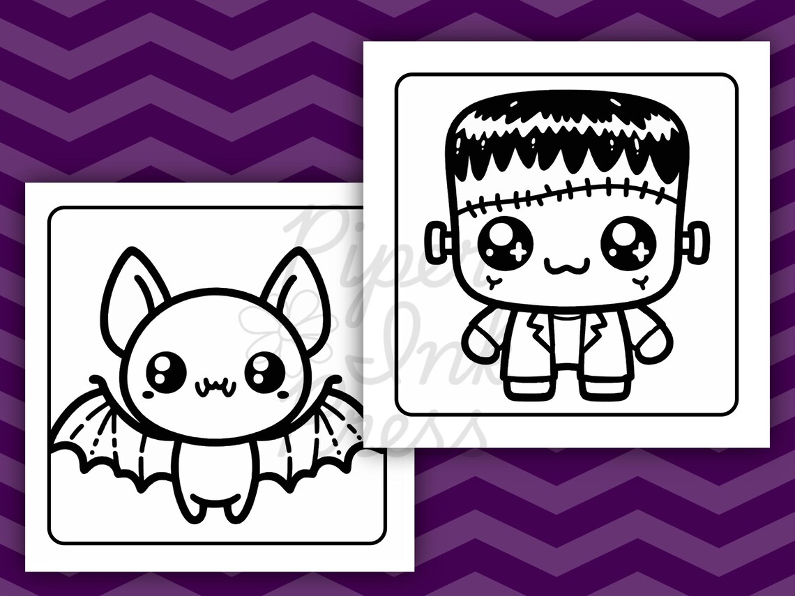 Halloween Kawaii Cozy Bold & Easy Coloring Pages for Adults, Teens - 6 ...