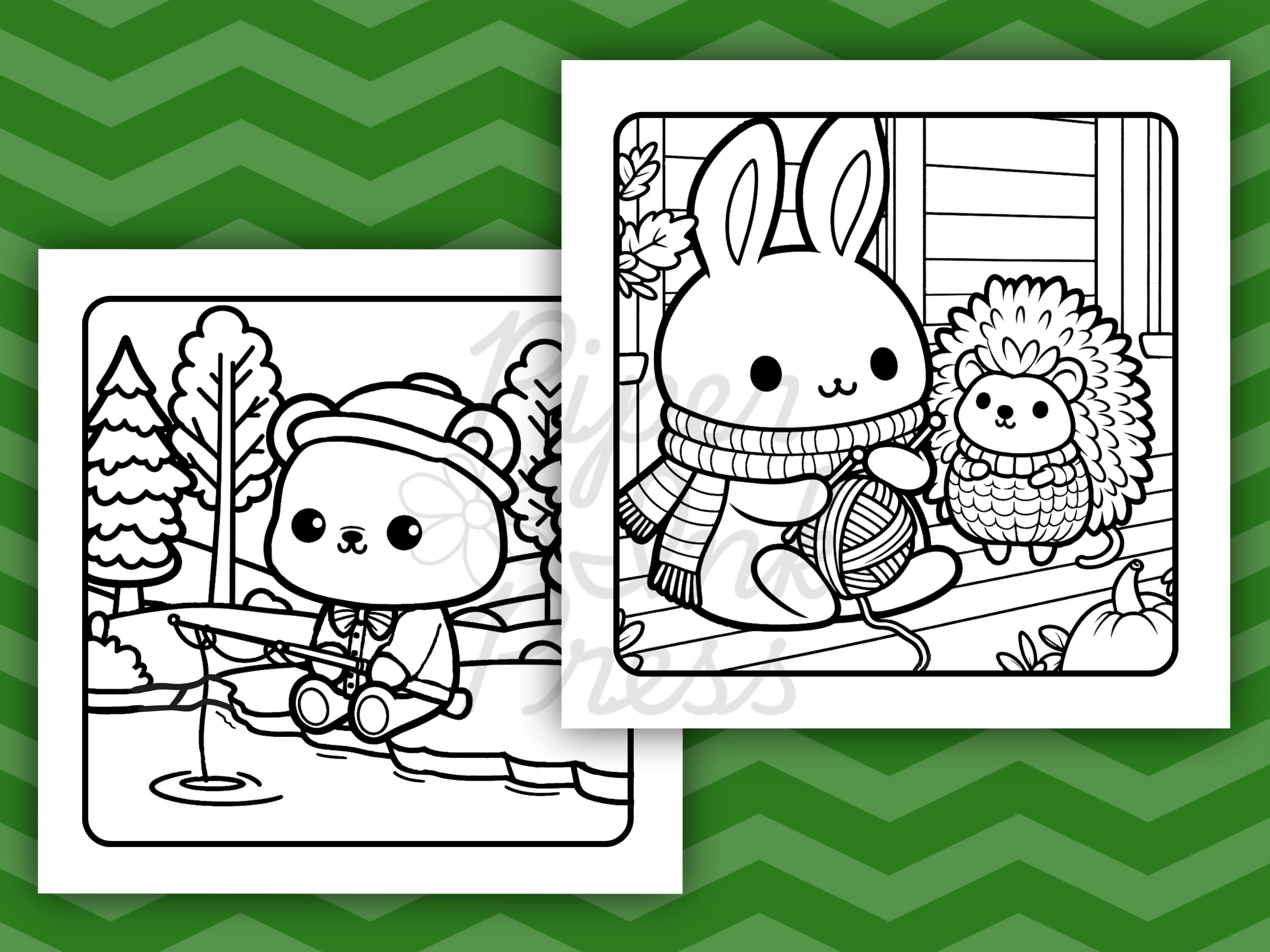 Fall Critters Cozy Bold & Easy Coloring Pages for Adults, Teens - 6 ...