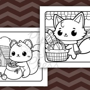 Fall Critters Coloring Pages, Cozy Kawaii Animals (PNG and PDF) - Etsy