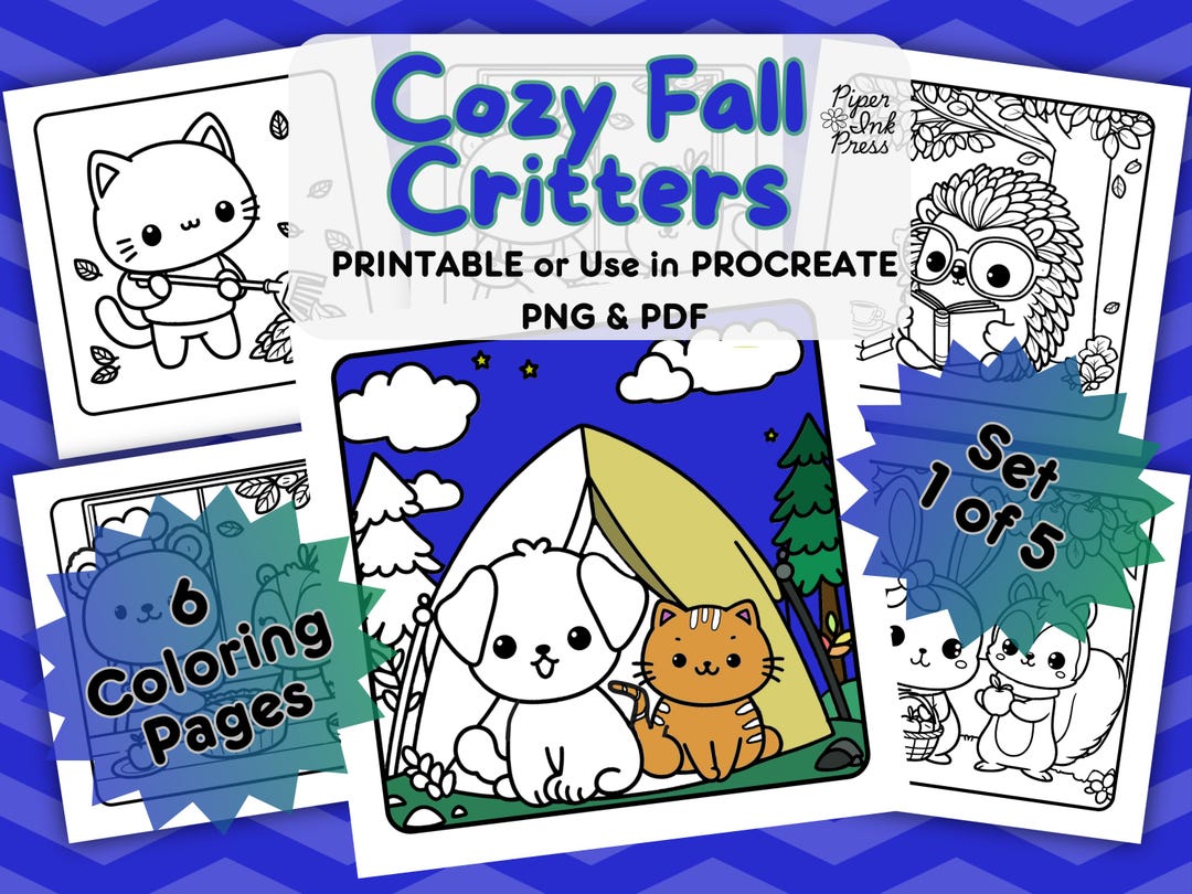 Fall Critters Cozy Bold & Easy Coloring Pages for Adults, Teens - 6 ...